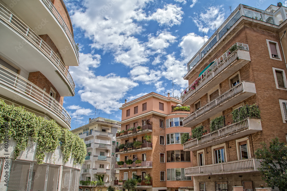 Living inside the Roman Forum in Rome. House building exterior facade ...