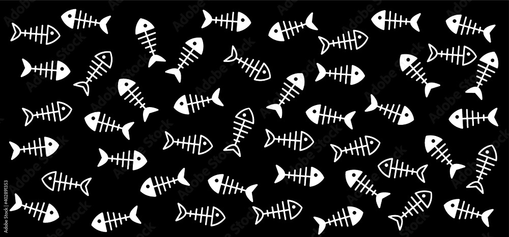 Fish bone seamless pattern Vector icon Vector skeleton sign. Sea fish ...