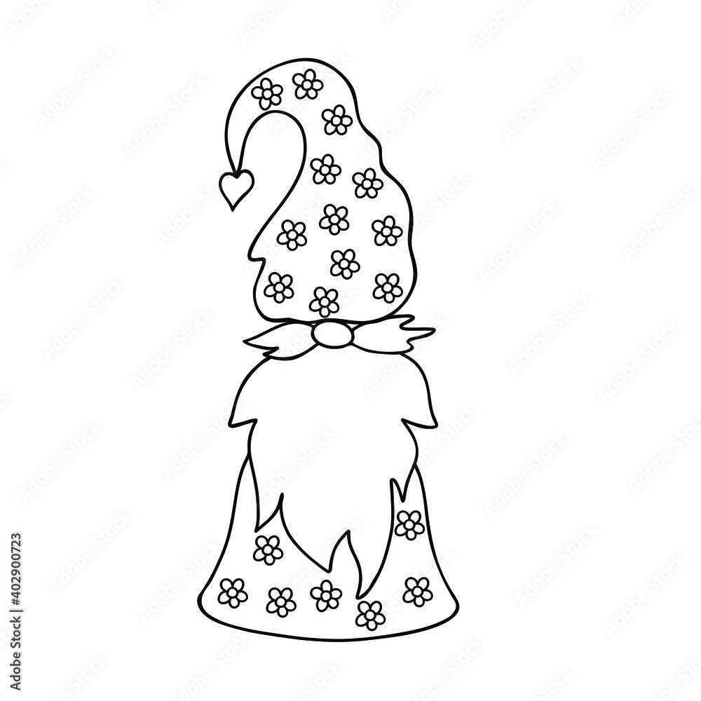 Cute outline gnome little fancy creature for St Valentine simple ...