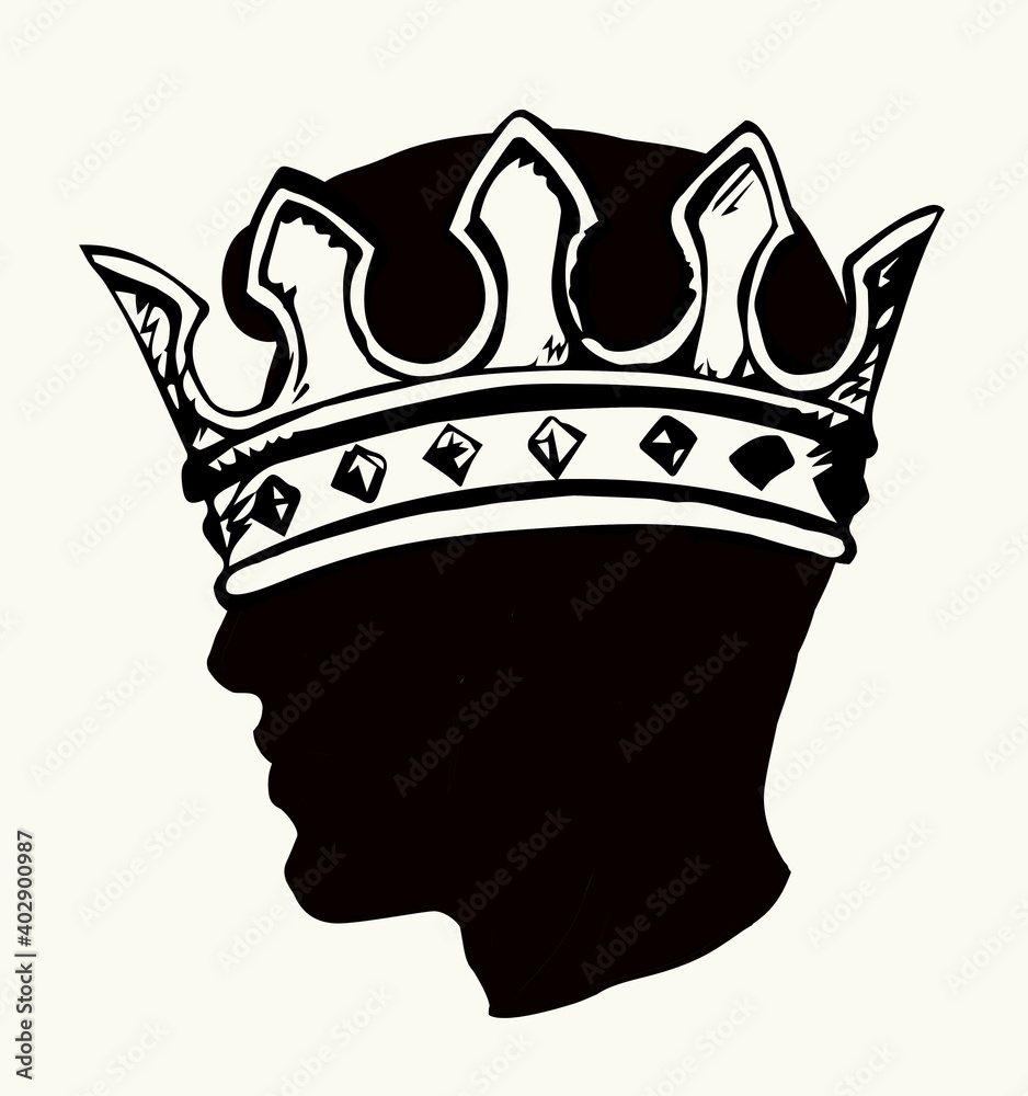 Profile of a handsome man with too big crown. Vector drawing Stock ...