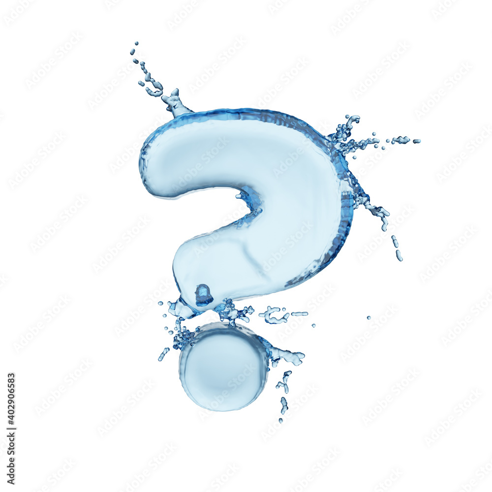 Question mark water splash alphabet isolated on white. 3D rendering ...