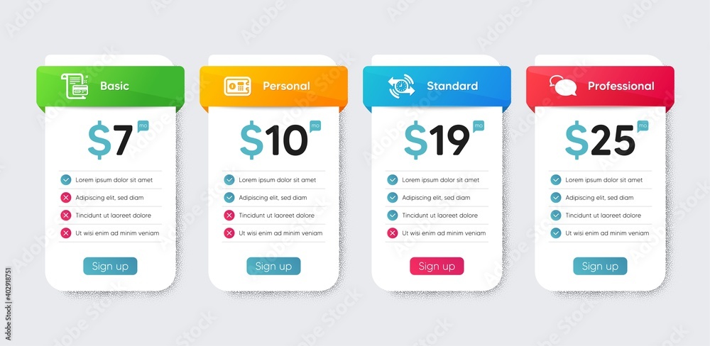 Technology icons set. Price table chart, business plan template ...