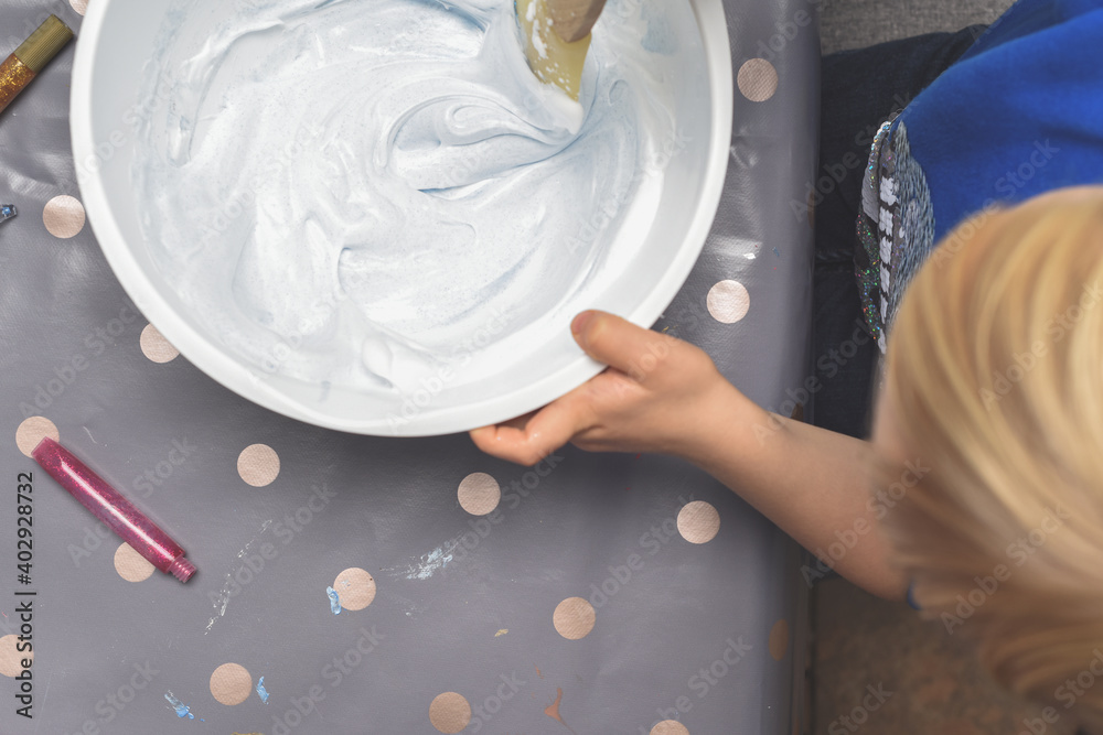 Kids activity of making slime as a science experiment for children to ...