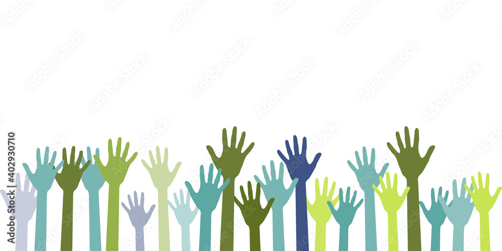 Colorful raised hands group art therapy vector illustration. Stock ...