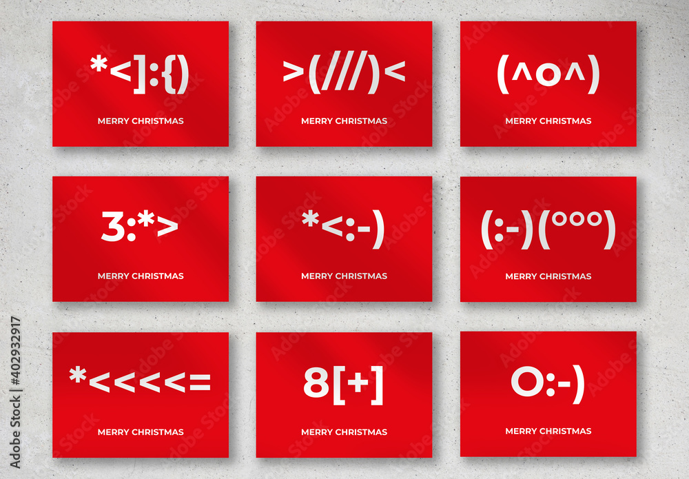 Christmas Emoticons Postcard Layout Set Stock Template | Adobe Stock