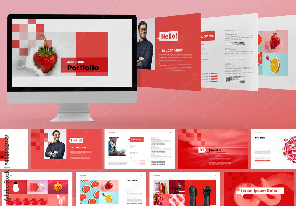 Minimal Red Color Digital Portfolio and Resume Layout Stock Template ...