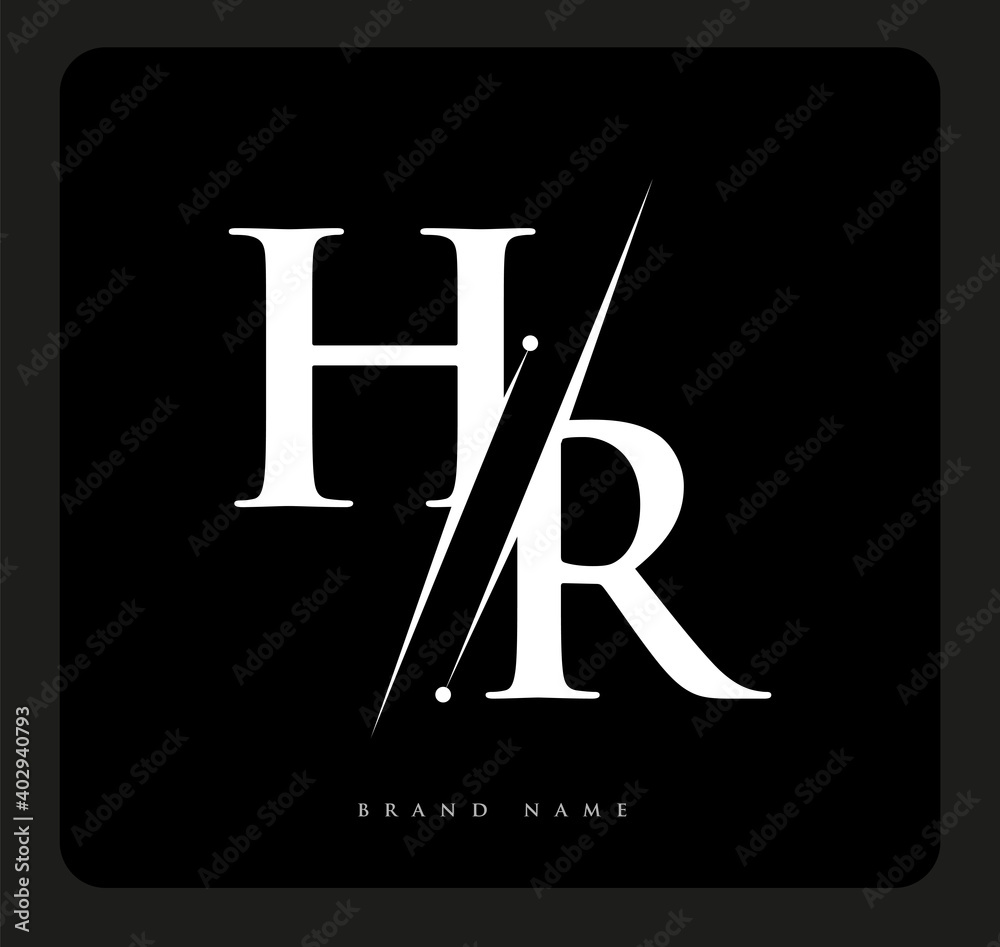initial logo letter HR for company name black and white color and slash ...
