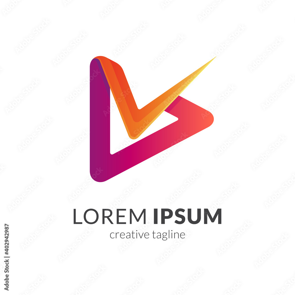 Good media logo. Media play and check mark shape with simple 3d logo ...