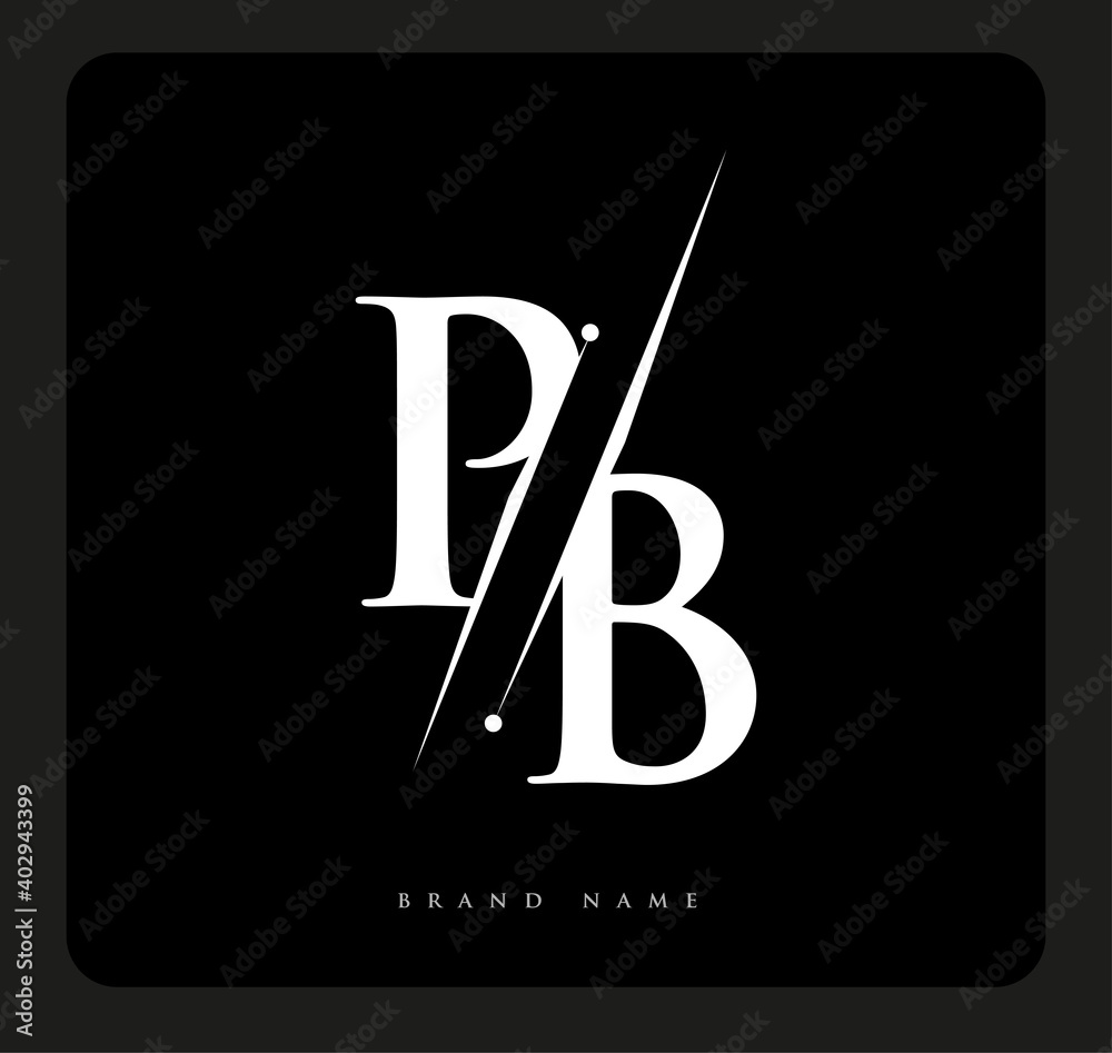initial logo letter PB for company name black and white color and slash ...