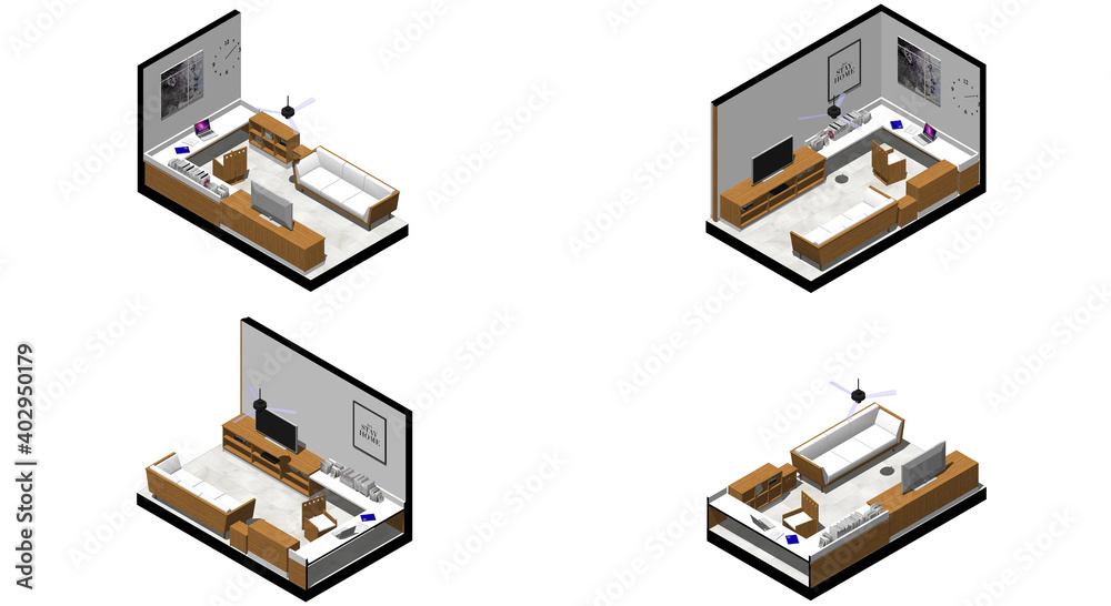 Isometric Architectural Projection - CLB 18 Interior Isometrics TV Room ...