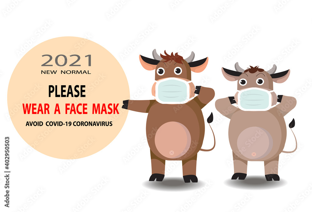 2021 new normal concept. Please wear a face mask. the cow wearing mask ...