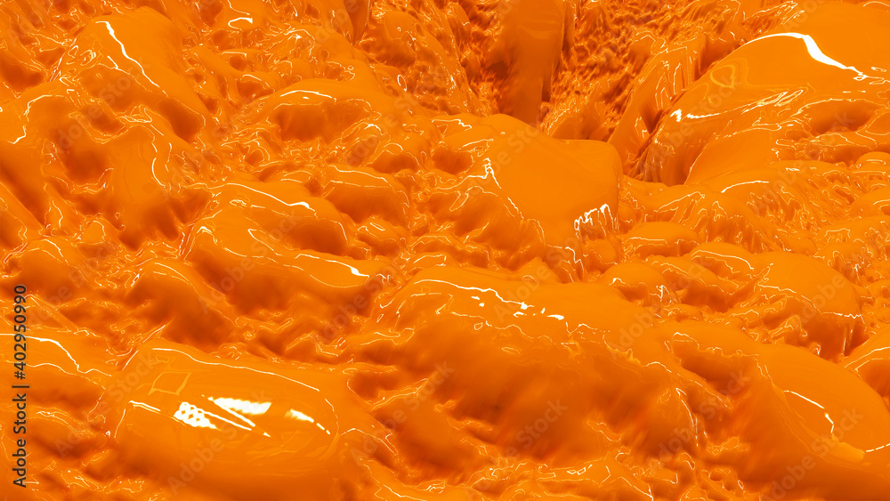 Hyper realistic melting glossy and shiny yellow formless plastic paint ...