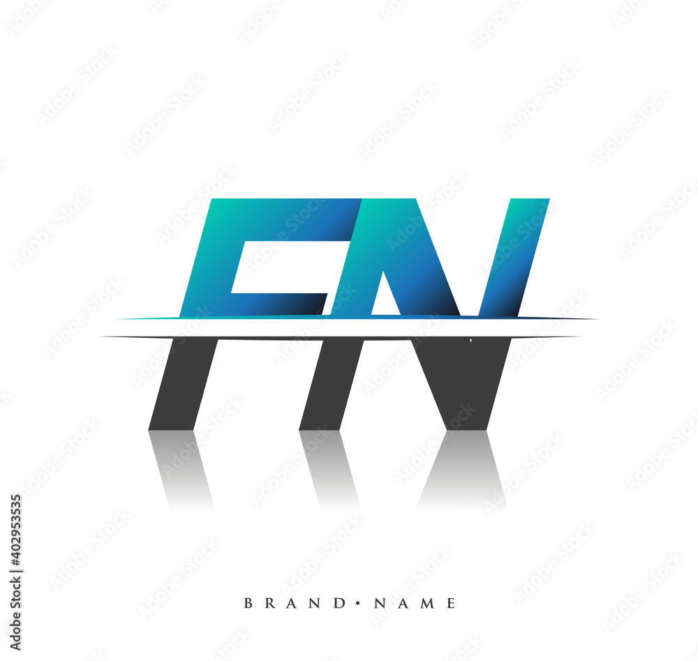 FN initial logo company name colored black and blue, Simple and Modern ...
