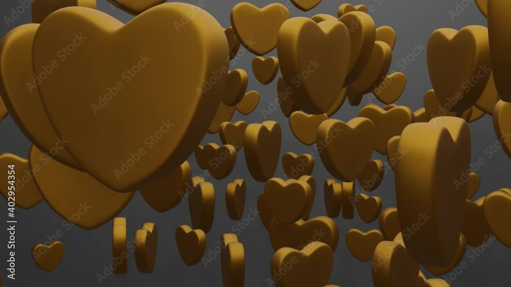 Flying gold heart. 3D animation of flying gold heart on black ...