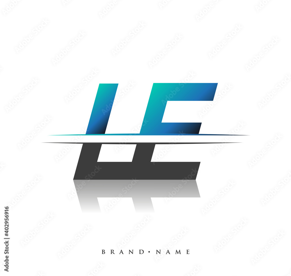 LE initial logo company name colored black and blue, Simple and Modern ...