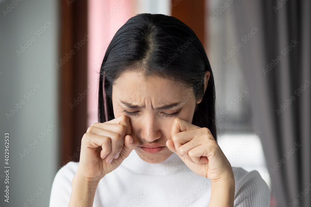 Sad asian girl crying, portrait of frustrated depressed Chinese or east ...
