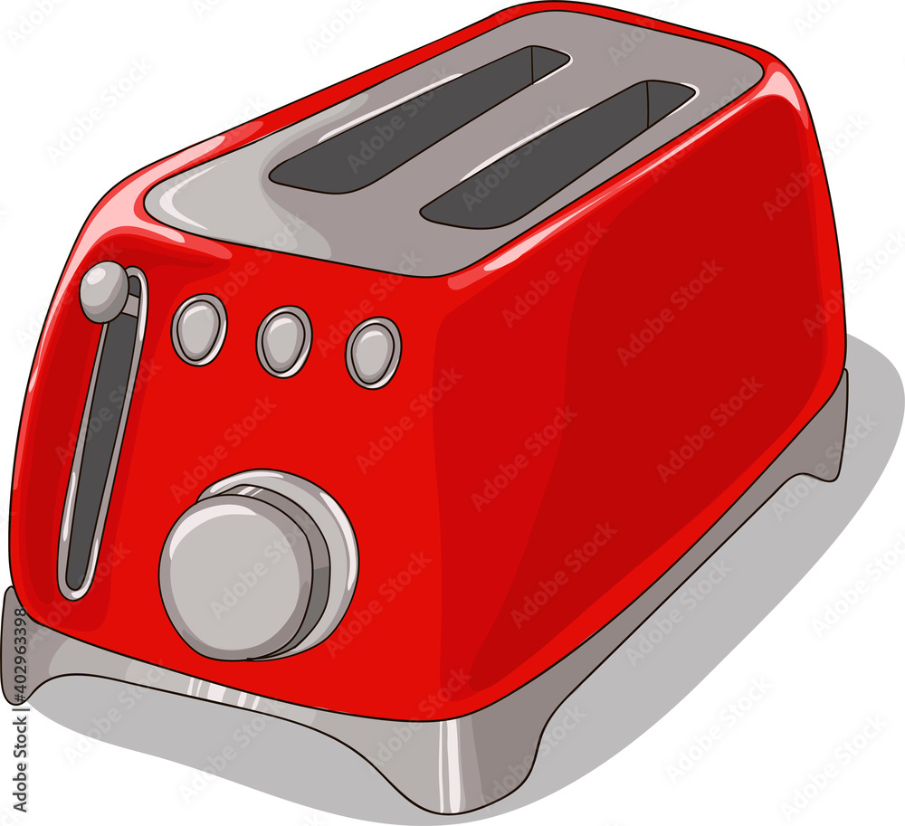 Cartoon red toaster isolated on white background. Cartoon style vector ...