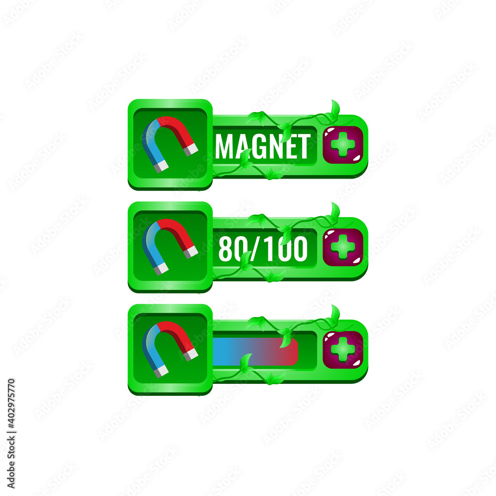 set of nature leaves game ui magnet bar power ups mana with numeric and ...
