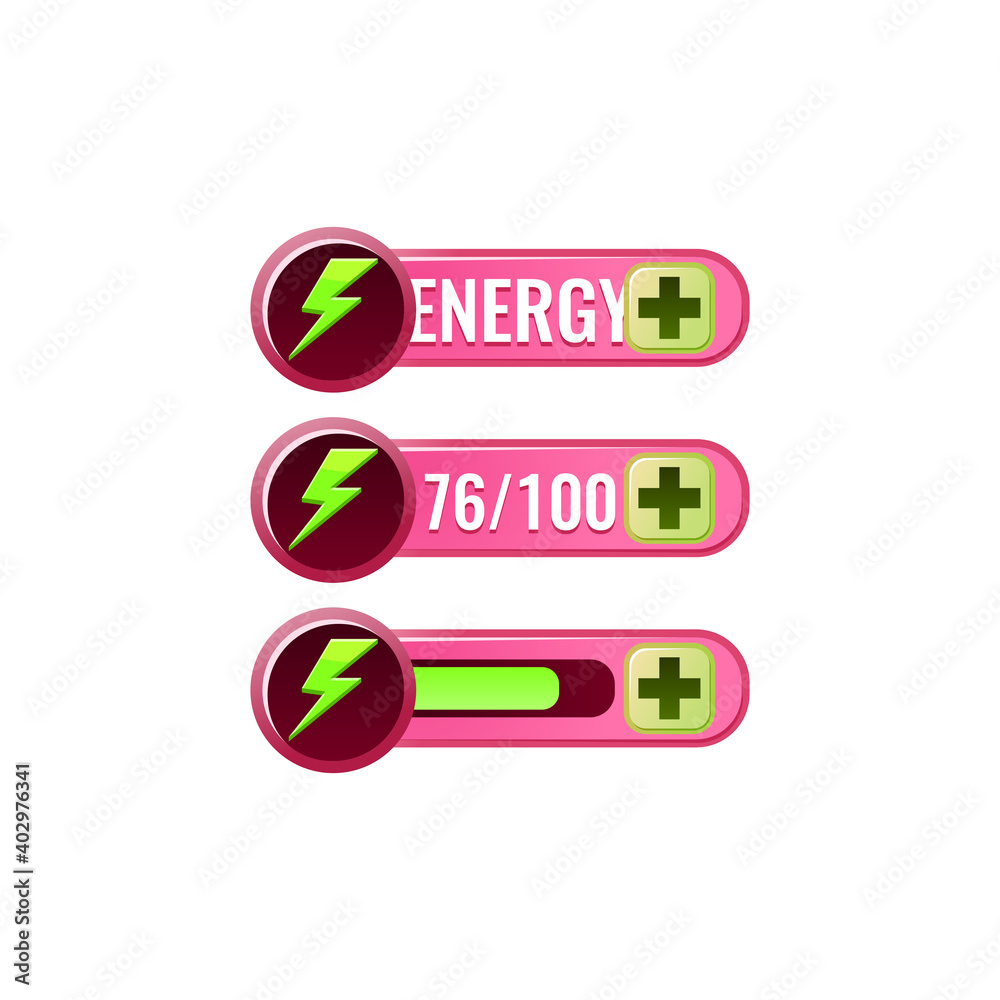 set of game ui energy, stamina, speed, power bar with numeric and ...