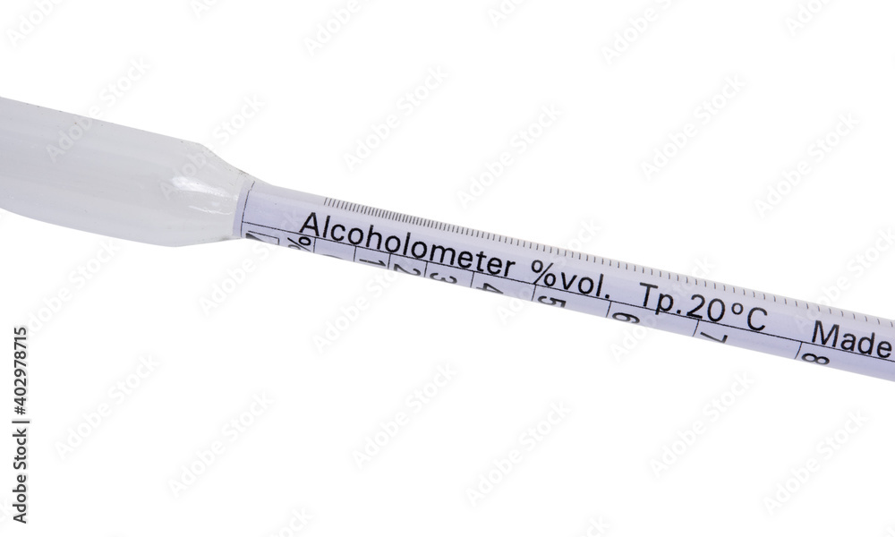Glass alcoholometer for determining the amount of alcohol in a liquid ...