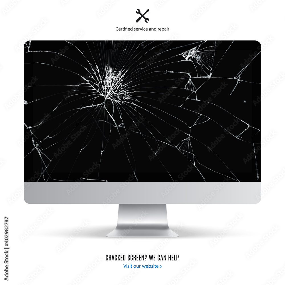 computer monitor with cracked screen for advertising repair services ...