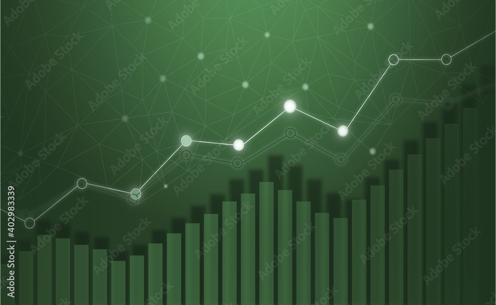 Abstract growth business graph with line and bar chart on green ...