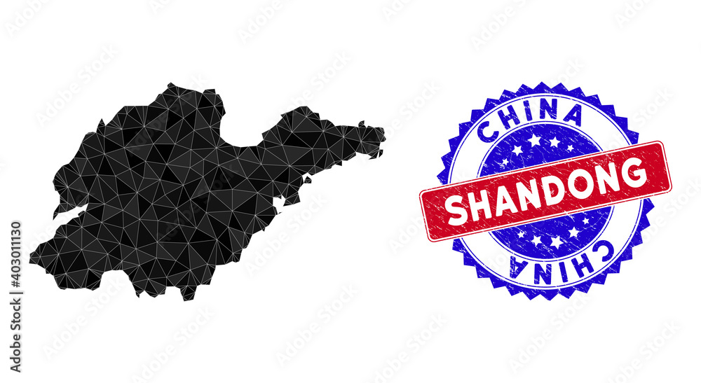 Shandong Province map polygonal mesh with filled triangles, and unclean ...