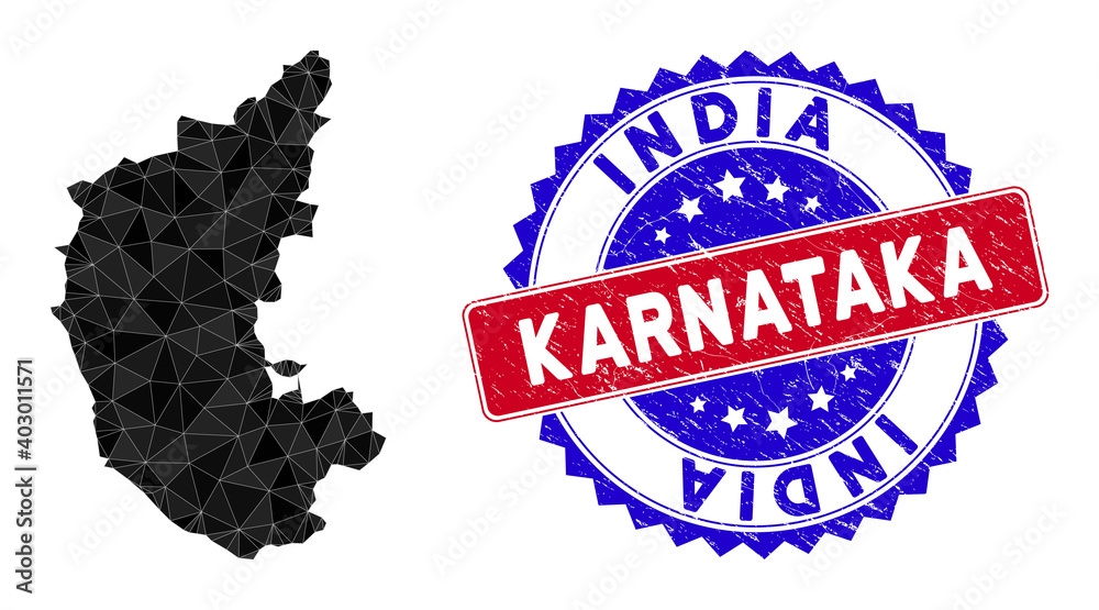 Karnataka State map polygonal mesh with filled triangles, and textured ...