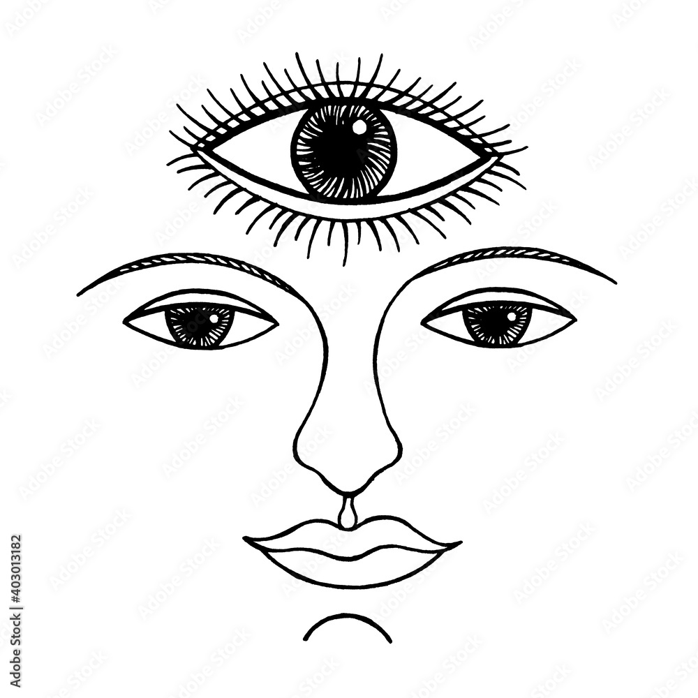 human third eye face hand drawing sketch illustration design black and ...