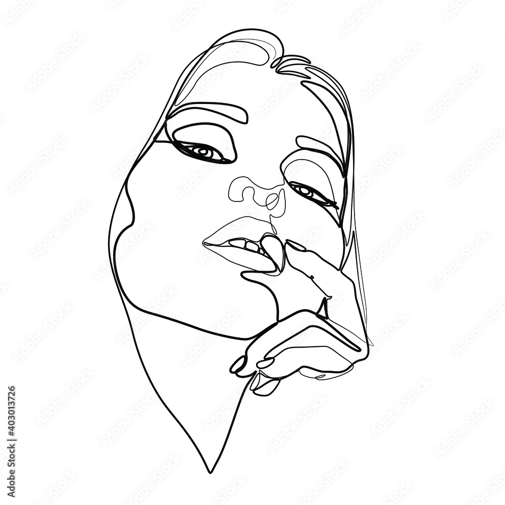 Woman abstract portrait, continuous line drawing, face of the girl is a ...