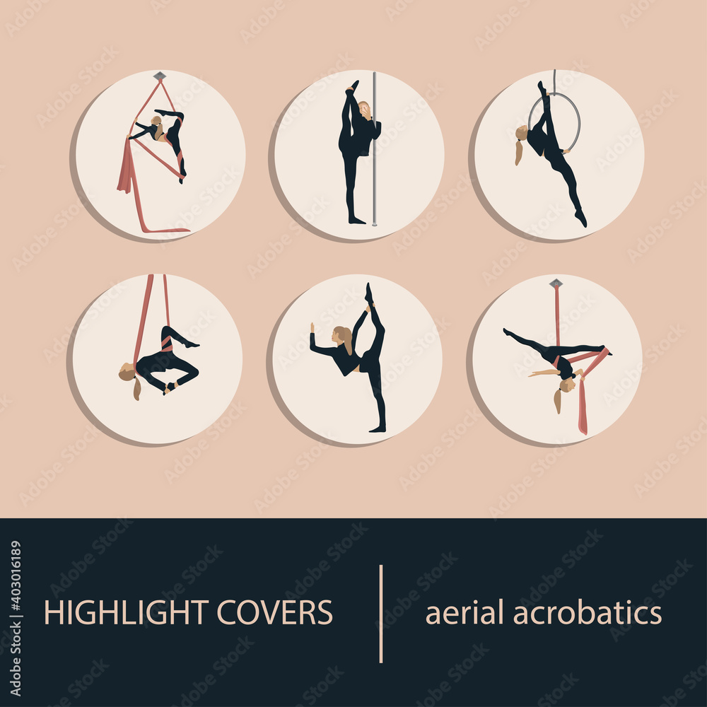 Set of vector icons aerial acrobatics. For your business, scrapbooking ...