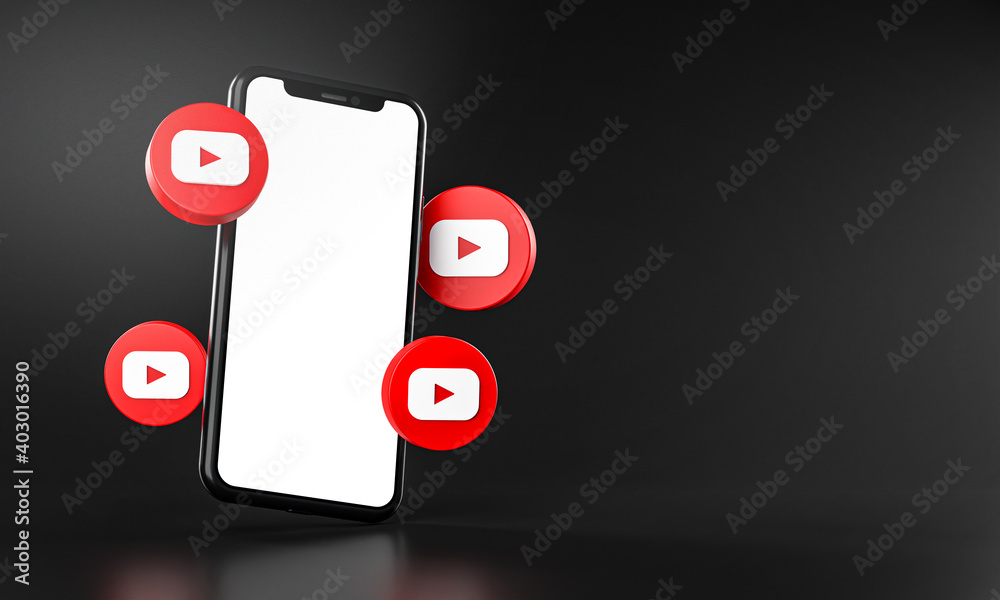 Youtube Icons Around Smartphone App Mockup 3D Stock Illustration ...