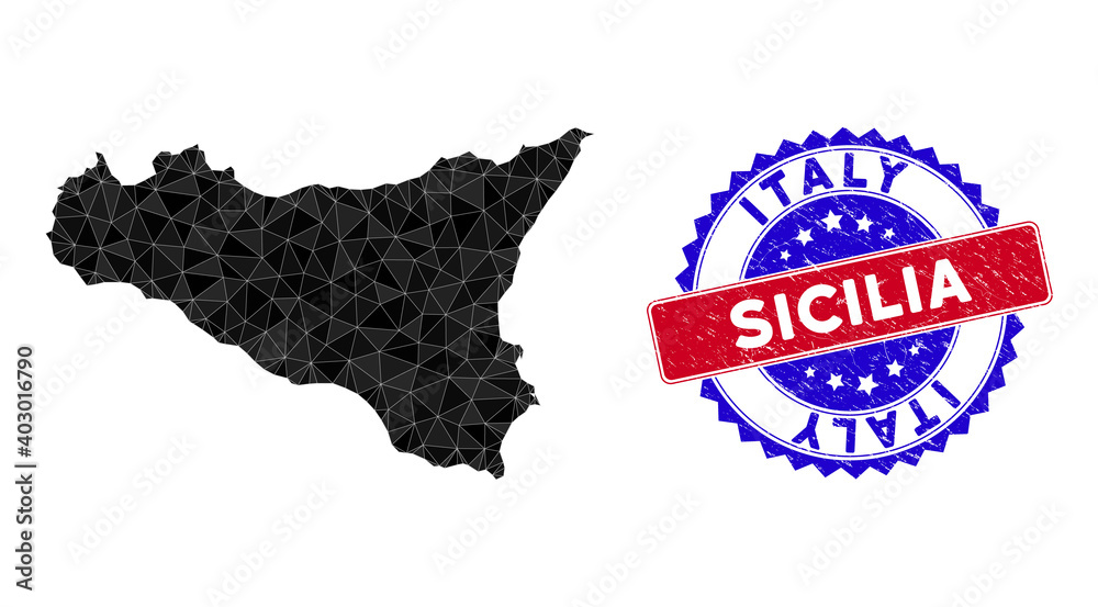 Sicilia map polygonal mesh with filled triangles, and textured bicolor ...