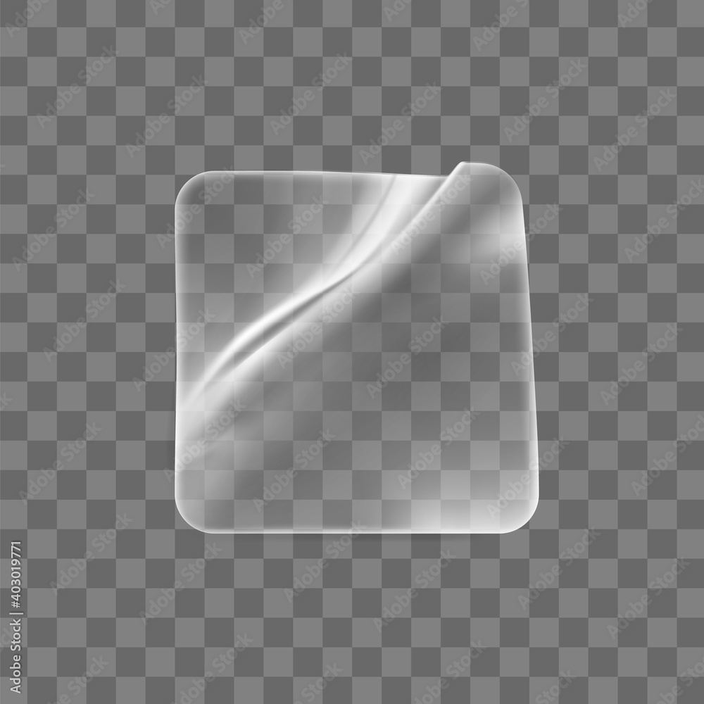Transparent glued crumpled square sticker mock up. Blank adhesive ...