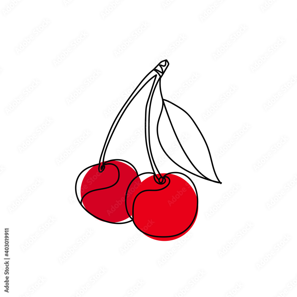 Continuous one line drawing sweet cherry. Vector illustration perfect ...