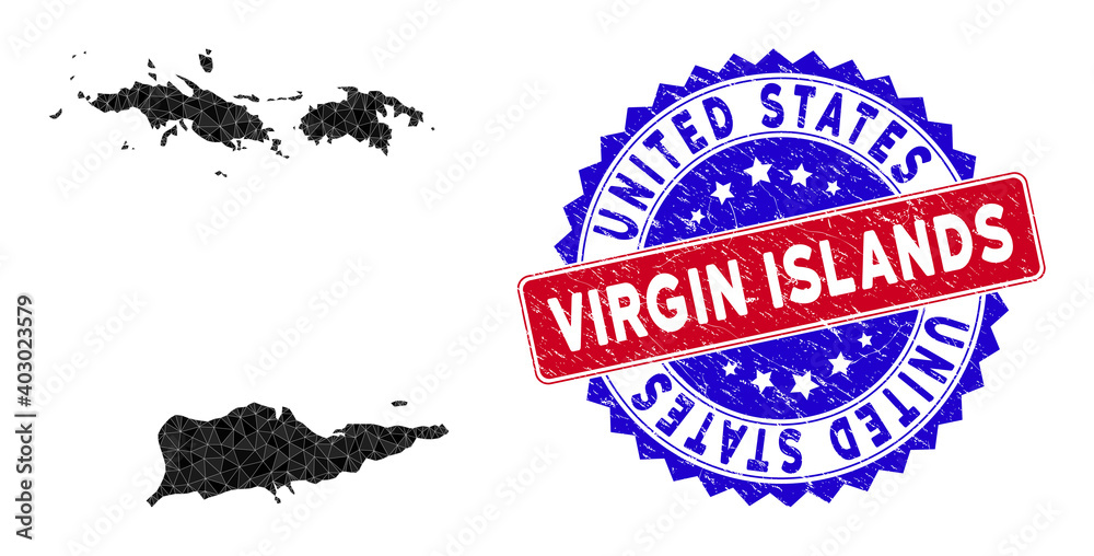 USA Virgin Islands map polygonal mesh with filled triangles, and rubber ...