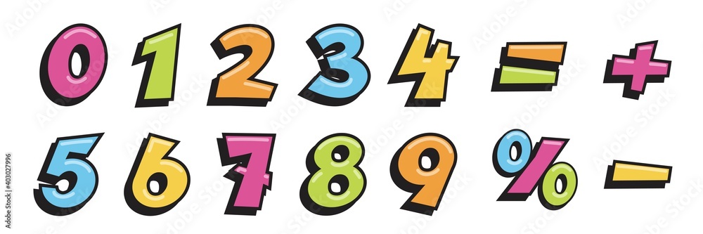 Math numbers and symbols set. Cute school mathematics elements for ...