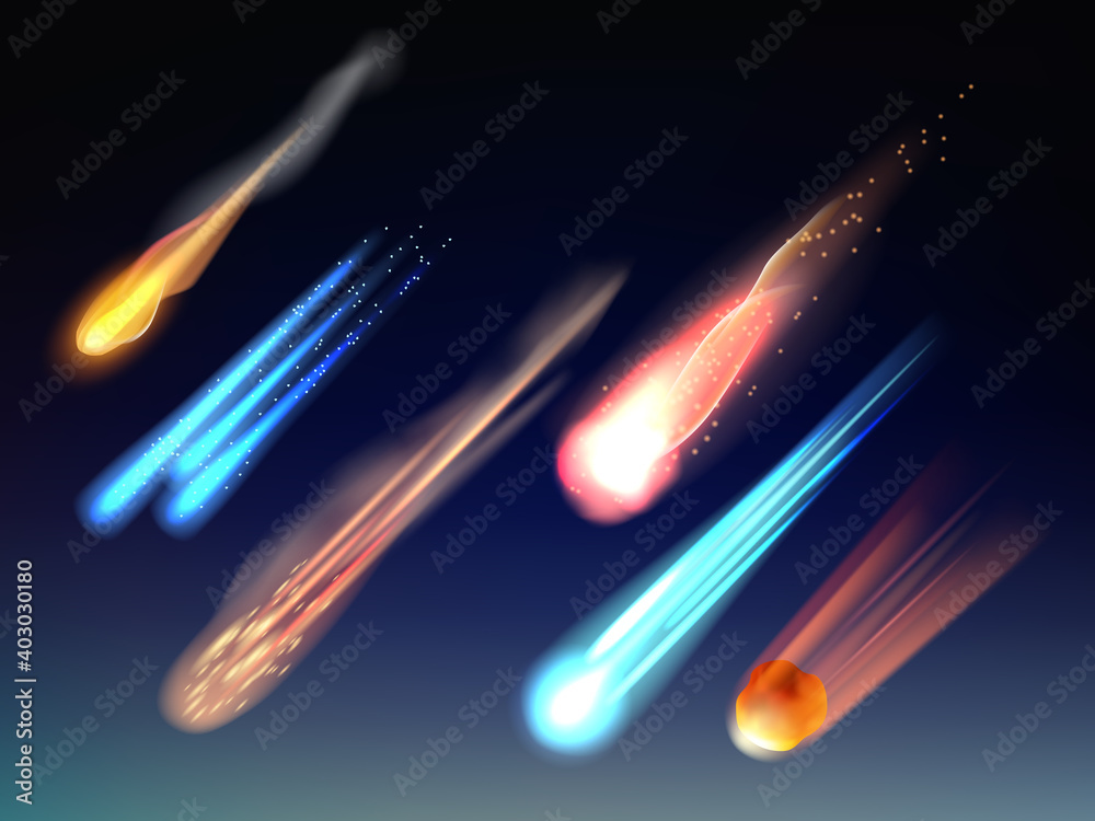 Falling comets. Astronomy collection space bodies stars meteorites ...