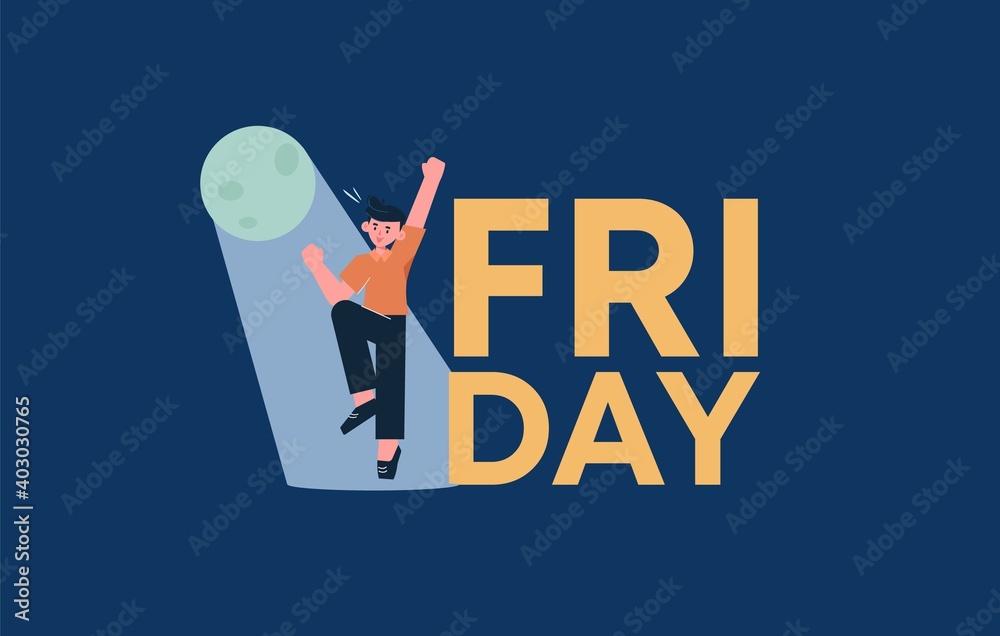 Friday fun illustration. Joyful rest after working week motivation for ...