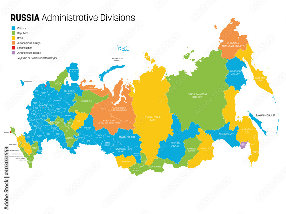 Vetor de Russia - political map of federal divisions do Stock | Adobe Stock