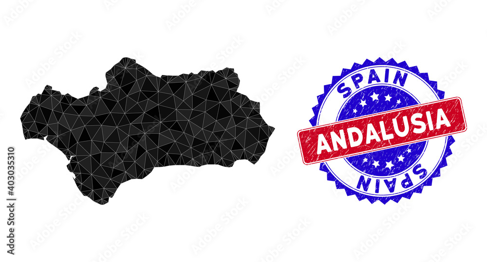 Andalusia Province map polygonal mesh with filled triangles, and rubber ...