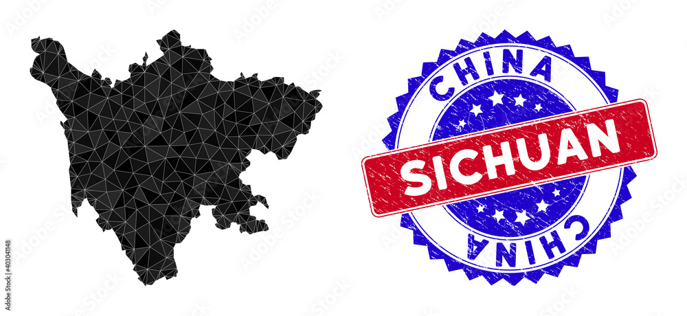 Sichuan Province map polygonal mesh with filled triangles, and textured ...