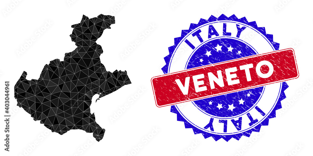 Veneto region map polygonal mesh with filled triangles, and rubber ...