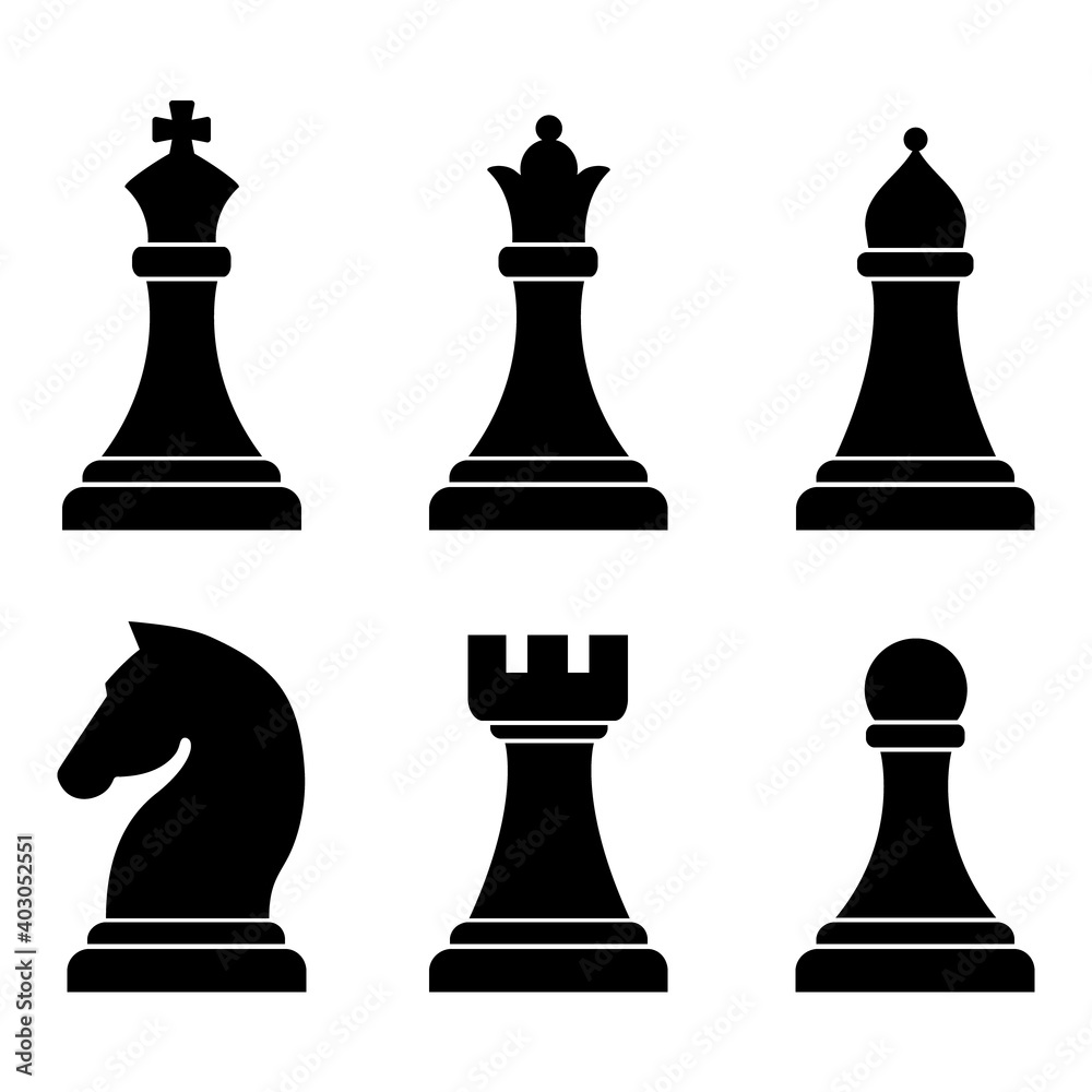 Chess piece icons set. Smart board game elements. Chess silhouettes ...
