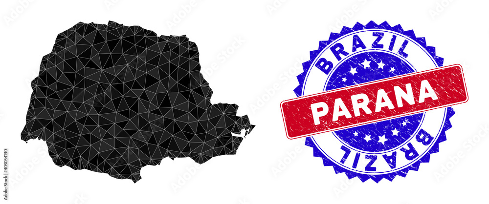 Parana State map polygonal mesh with filled triangles, and scratched ...