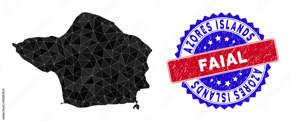 Faial Island map polygonal mesh with filled triangles, and rubber ...
