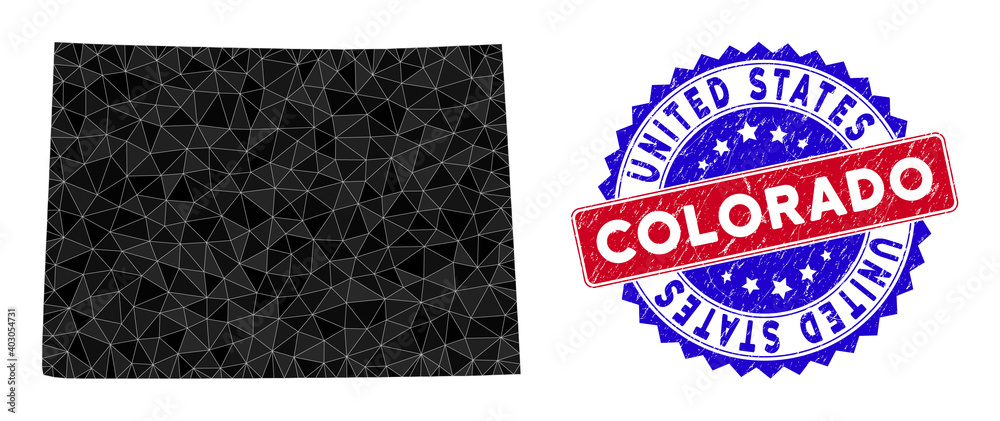Colorado State map polygonal mesh with filled triangles, and distress ...