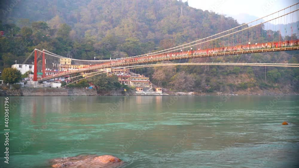 Ram Jhula This long famous pedestrian suspension bridge crossing the ...