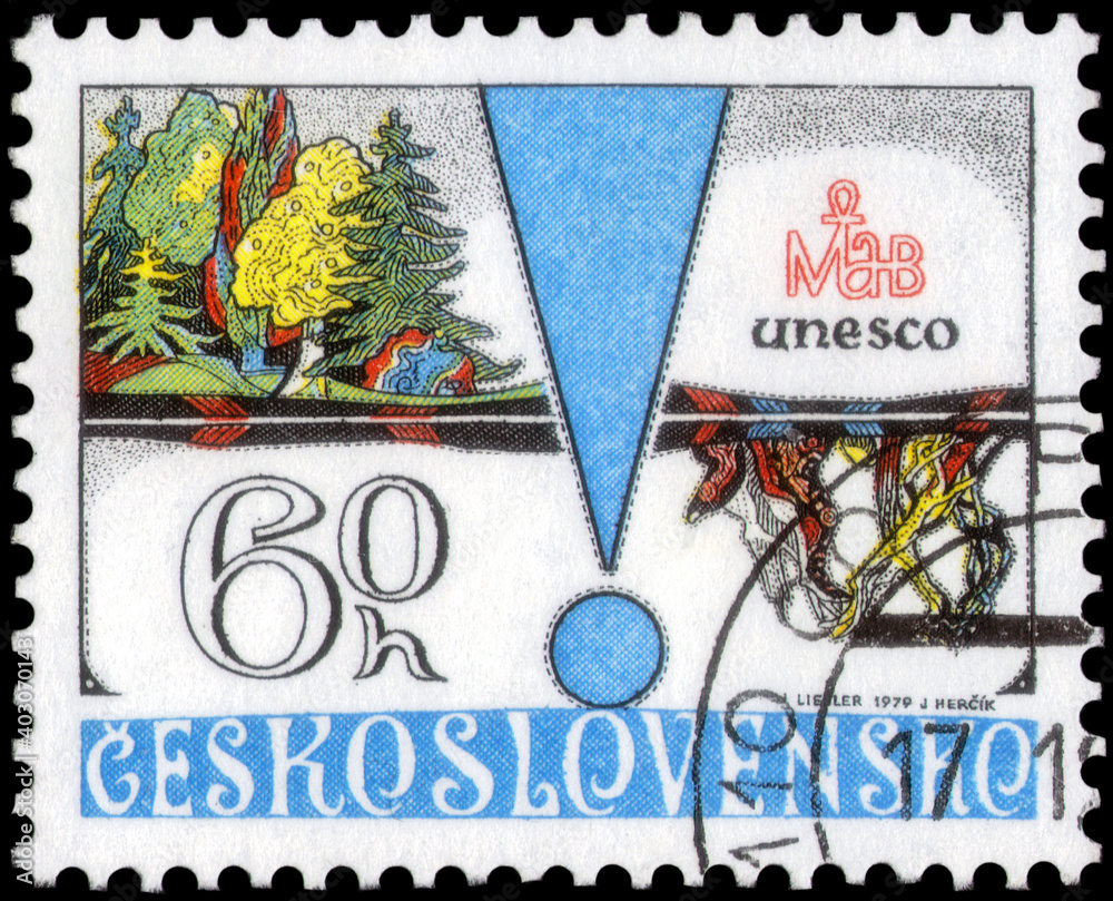 Postage stamp issued in the Czechoslovakia dedicated to the Man and ...