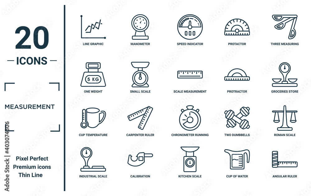 measurement linear icon set. includes thin line line graphic, one ...